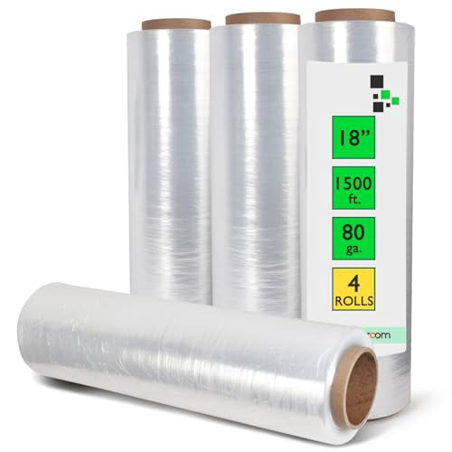 4 Rolls 18 inch x 1500 Feet Stretch Wrap 80 Gauge Heavy Duty Shrink ...