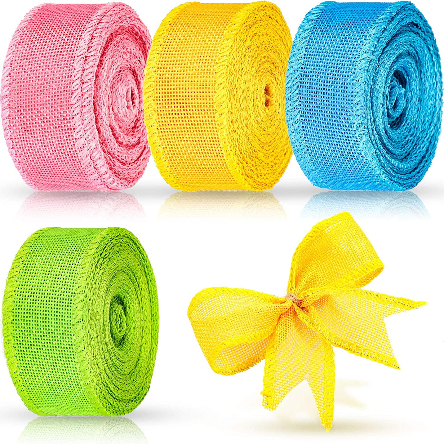 4 Rolls 2" × 5Yd Easter Burlap Wired Ribbons, Solid Wired Edge Ribbon ...