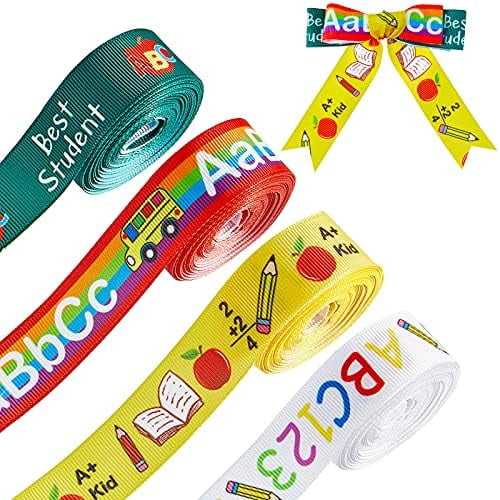 4 Rolls/ 20 Yards Back to School Ribbons School Rock Grosgrain Ribbons ...