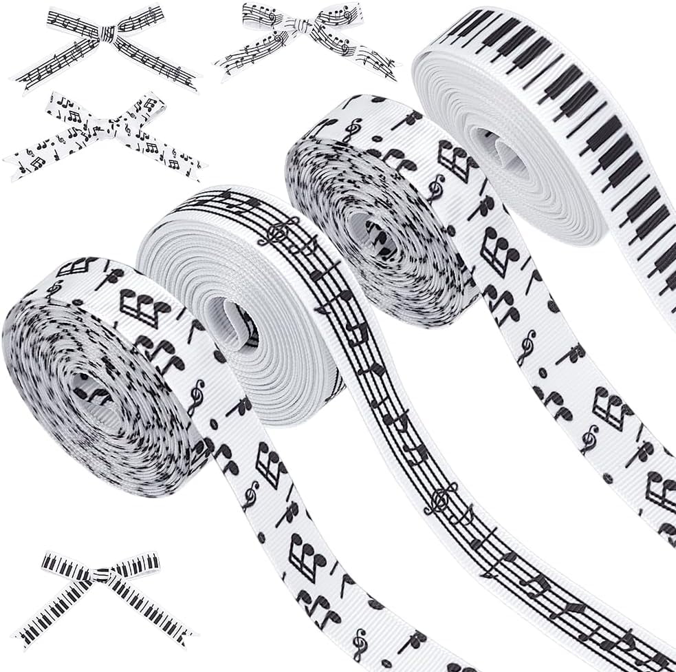 4 Rolls 20 Yards Music Note Ribbons 5/8 Inch Musical Notes Craft Ribbon ...