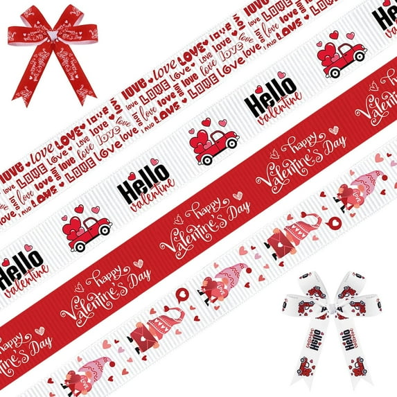 4 Rolls 20 Yards Valentine's Day Grosgrain Ribbon 1 Inch Love Heart ...