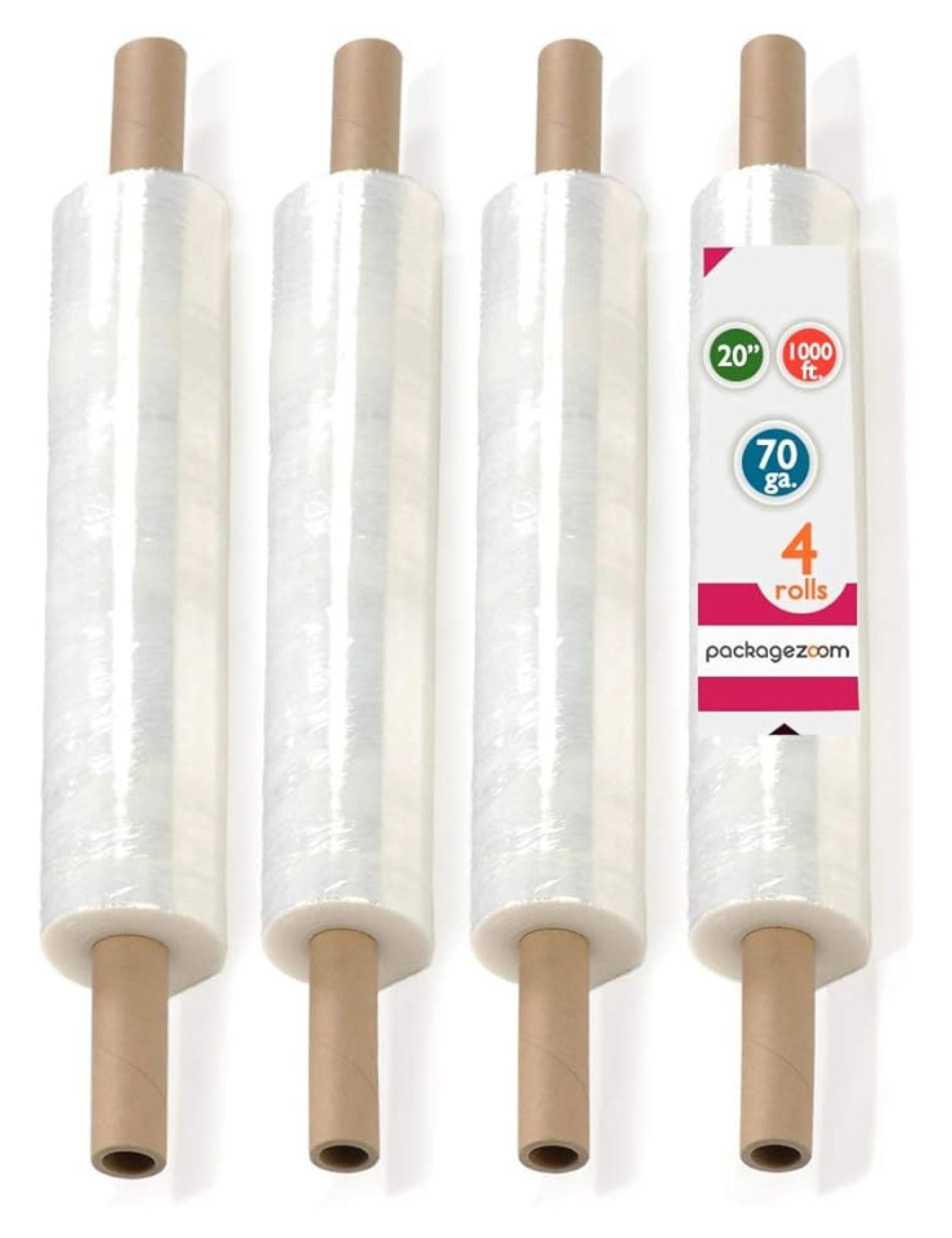 4 Rolls 20” x 1000 FT Stretch Wrap 72 Gauge Packing Wrap with Handle ...