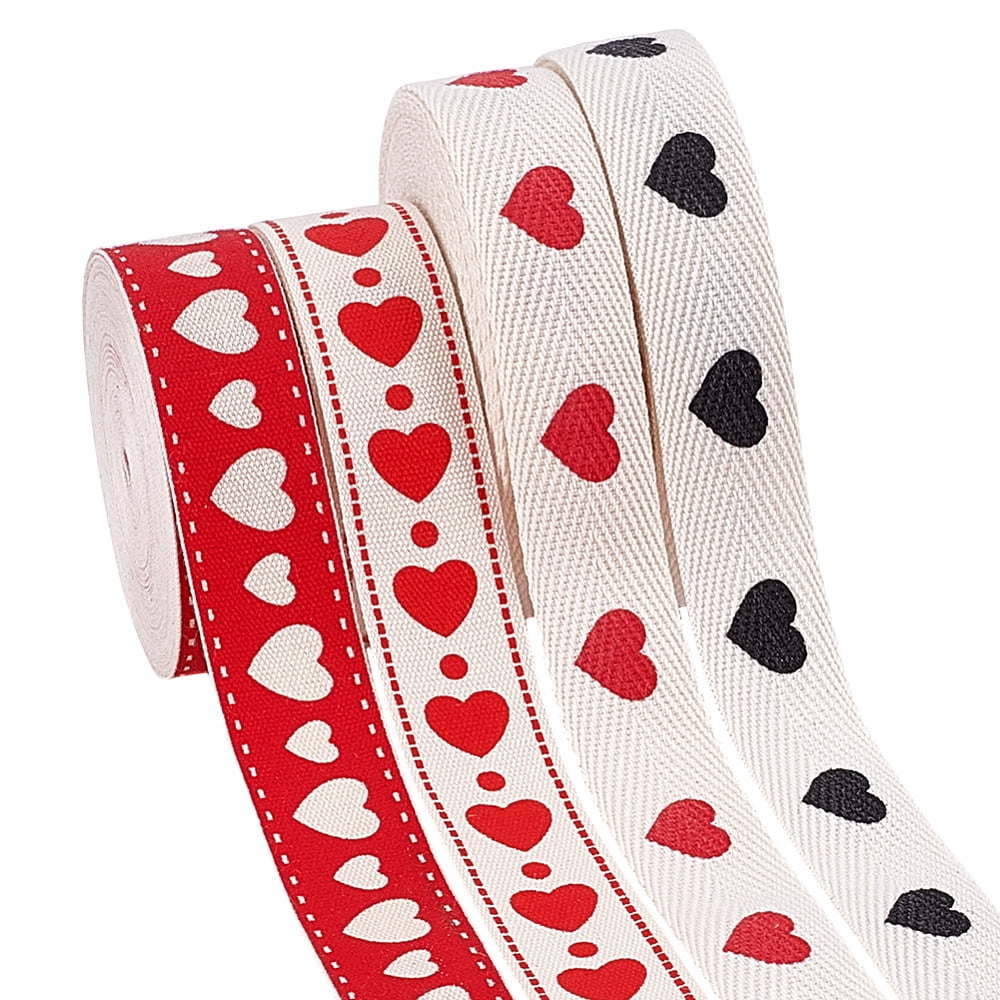 4 Rolls 20Yards Heart Cotton Ribbon 16mm Natural Herringbone Twill Tape ...