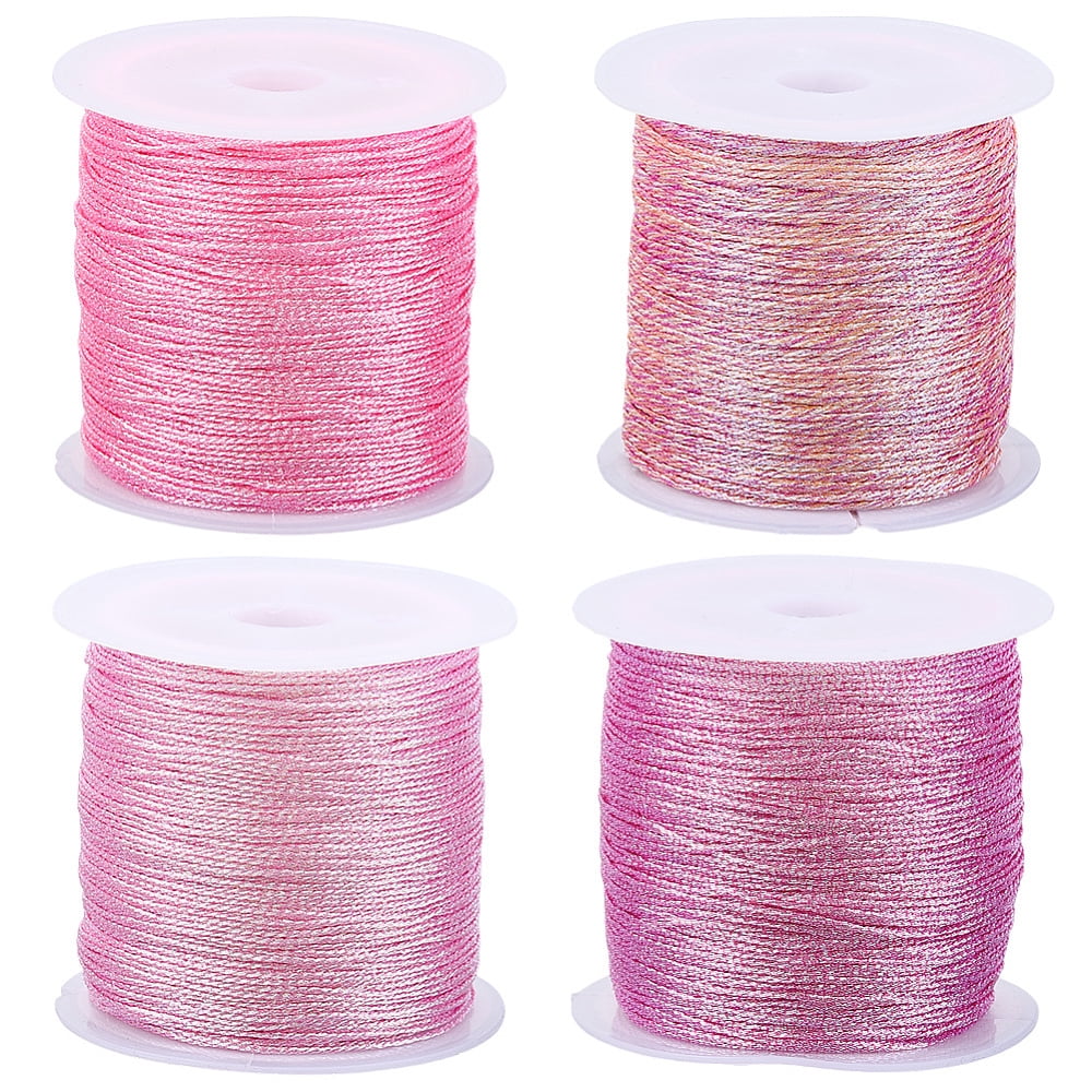 4 Rolls 218.72 Yards Pink Kumihimo Metallic Silk Glitter Thread Cords ...