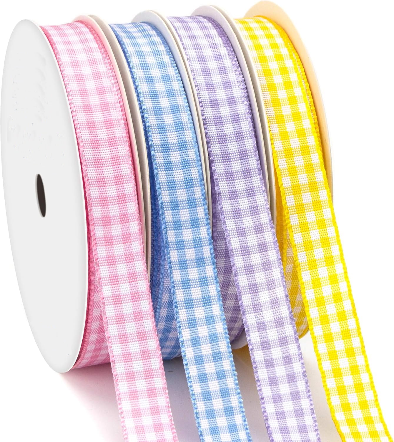 4 Rolls 3/8 Inch Gingham Ribbons Set, Total 40 Yards, Polyester Woven ...