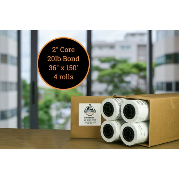 4 Rolls 36"x150' 20lb Bond CAD Plotter Paper Inkjet 2" Core 92 Bright ...
