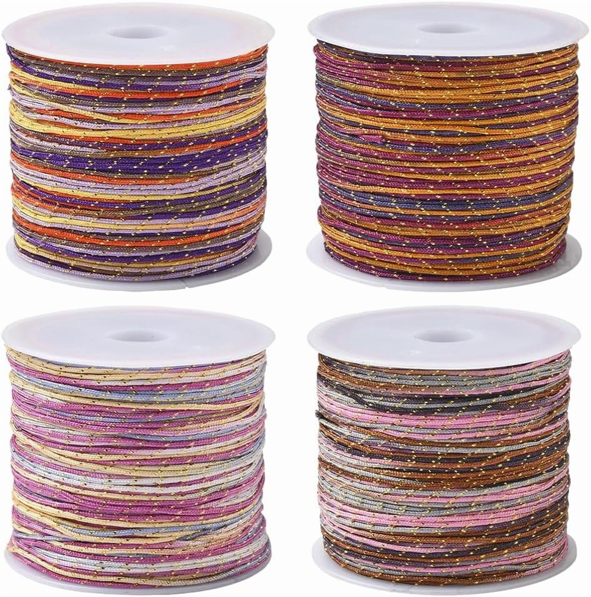 4 Rolls 4 Colors 218.7 Yards/200M 0.8mm Red Metallic Thread Colorful Nylon Cord Glitter Macrame ...