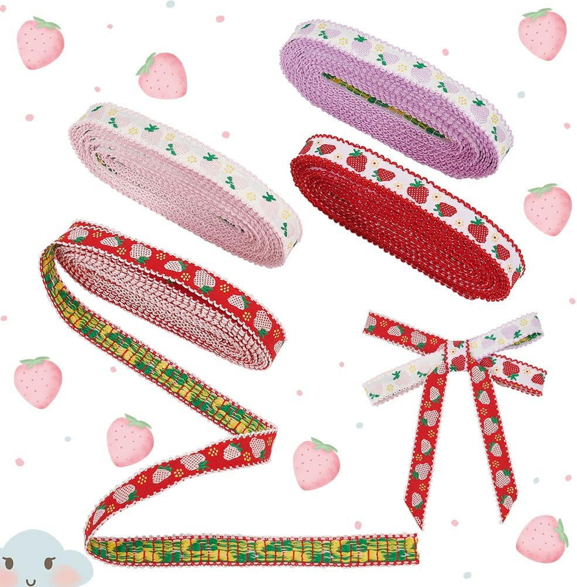 4 Rolls 4 Colors Strawberry Ribbon 5/8" Wide Fruit Print Ribbon ...