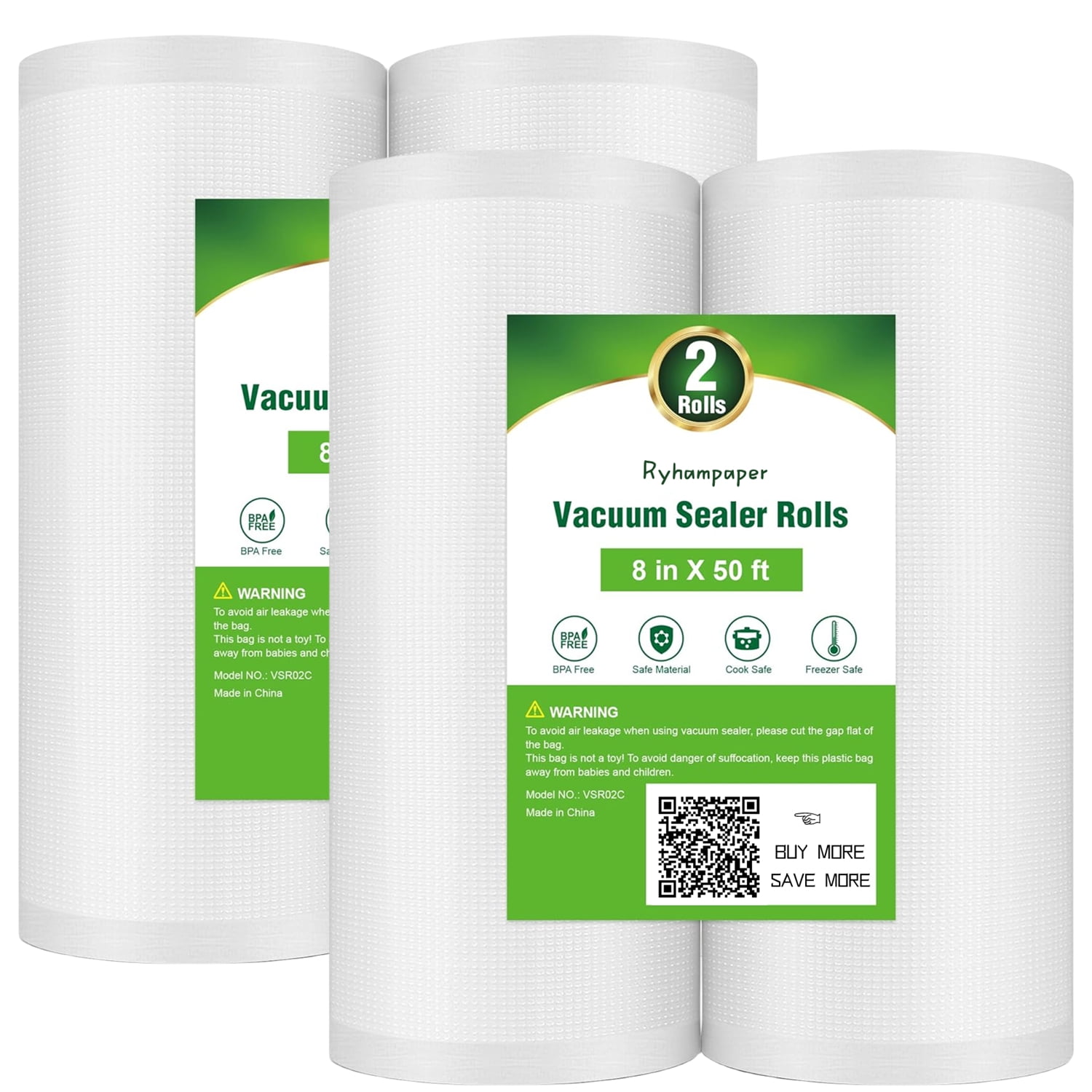 4 Rolls 8"x50' BPA Free & Commercial Grade Vacuum Sealer Bags, Freezer ...