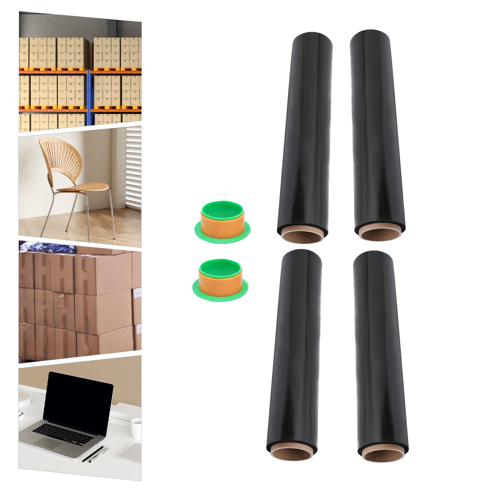 4 Rolls Black 19"x1049' Pallet Wrap Stretch Film Hand Shrink Wrap Heavy ...