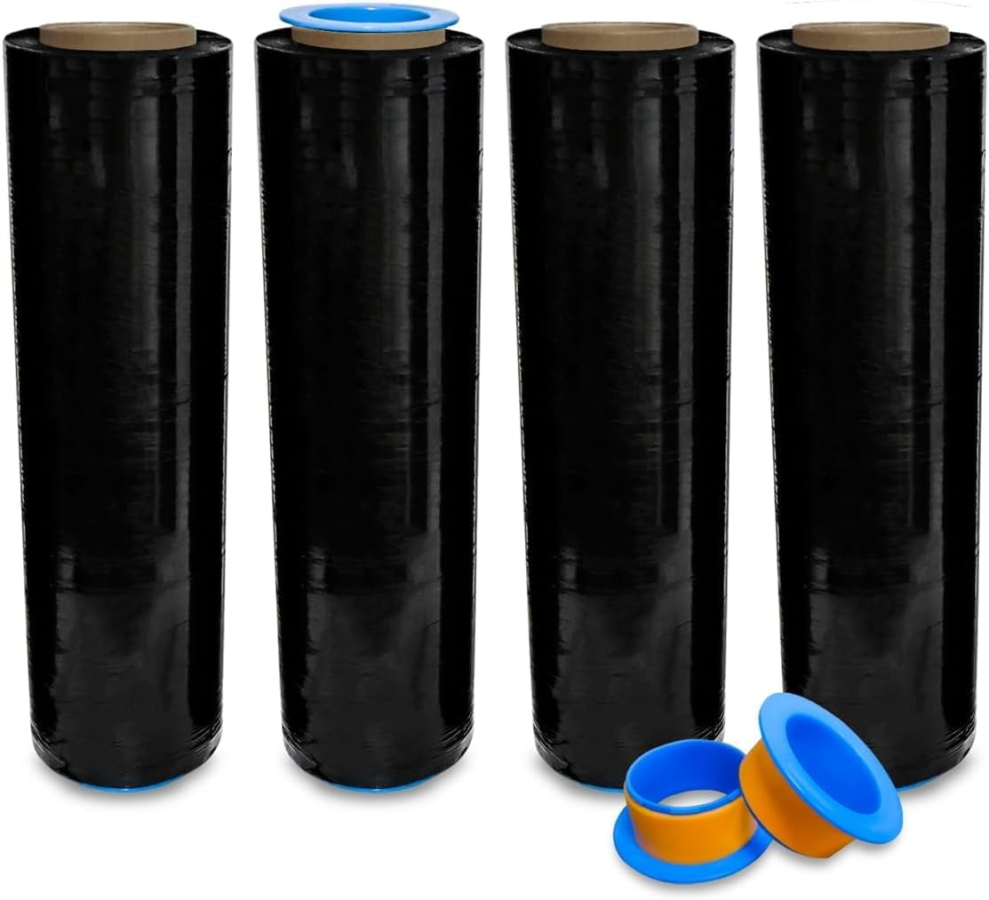 4 Rolls Black Stretch Wrap 18" x 1500 FT x 80 Gauge, Heavy Duty Shrink ...
