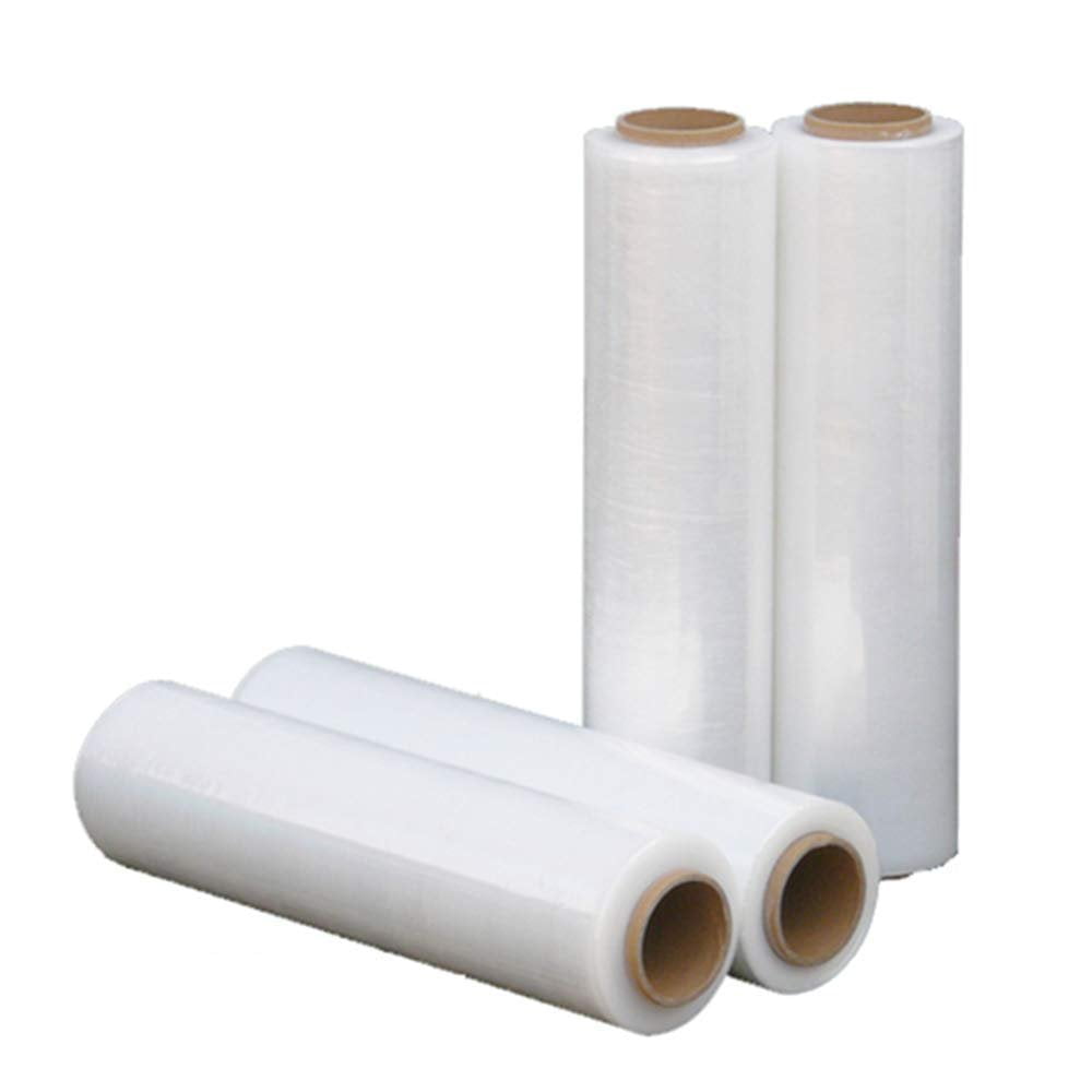 4 Rolls of Blown Hand Stretch Film 12" x 1500'. Clear Hand Stretch Wrap, 70 Gauge. Tear ...