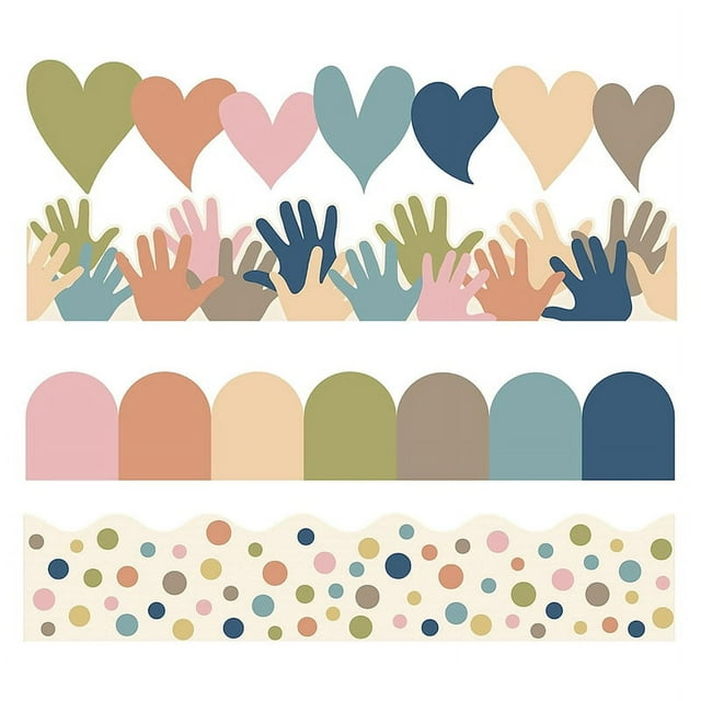 Boho Theme Bulletin Board Borders, Scalloped, Hands, Polka Dots ...