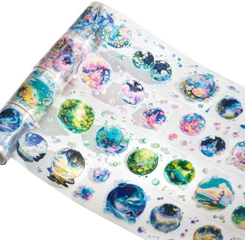 4 Rolls Bubble World PET Sticker Tape Set, Pre-Cut Bubble Scene Designs ...