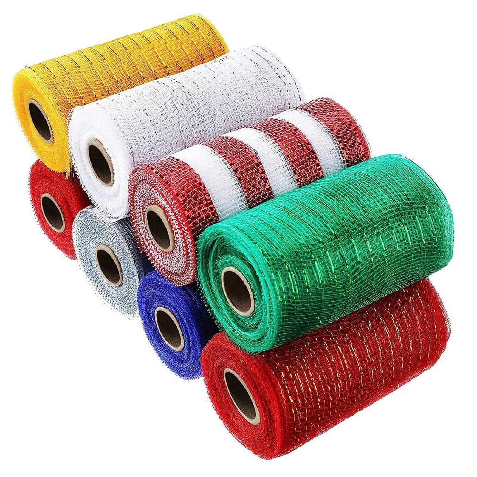 4 Rolls Burlap Mesh 6 Inches 10 Yards Decorative Mesh Ribbon Wrapping ...