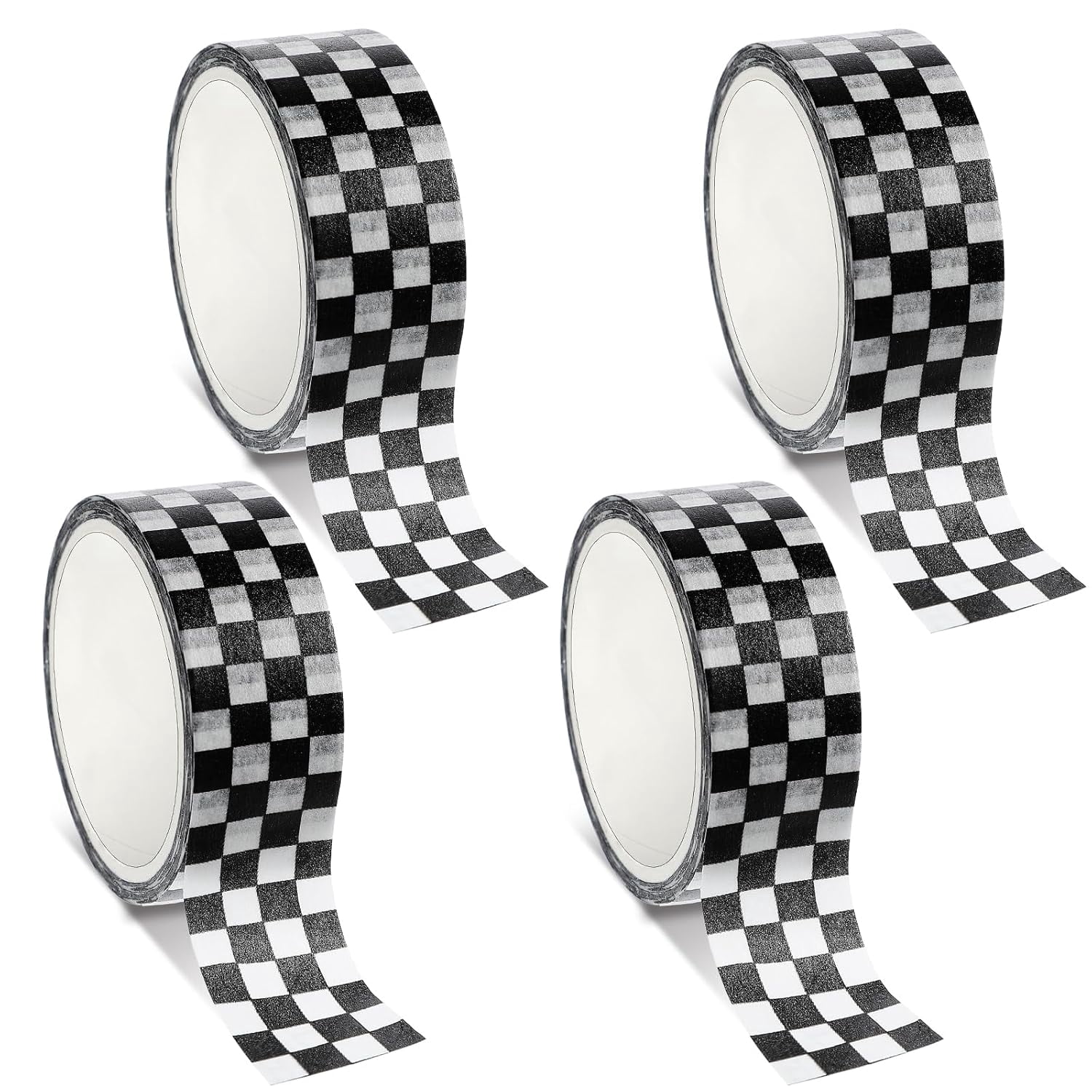 4 Rolls Checkered Flag Tape, Black White Washi Tape Checkerboard Grid ...