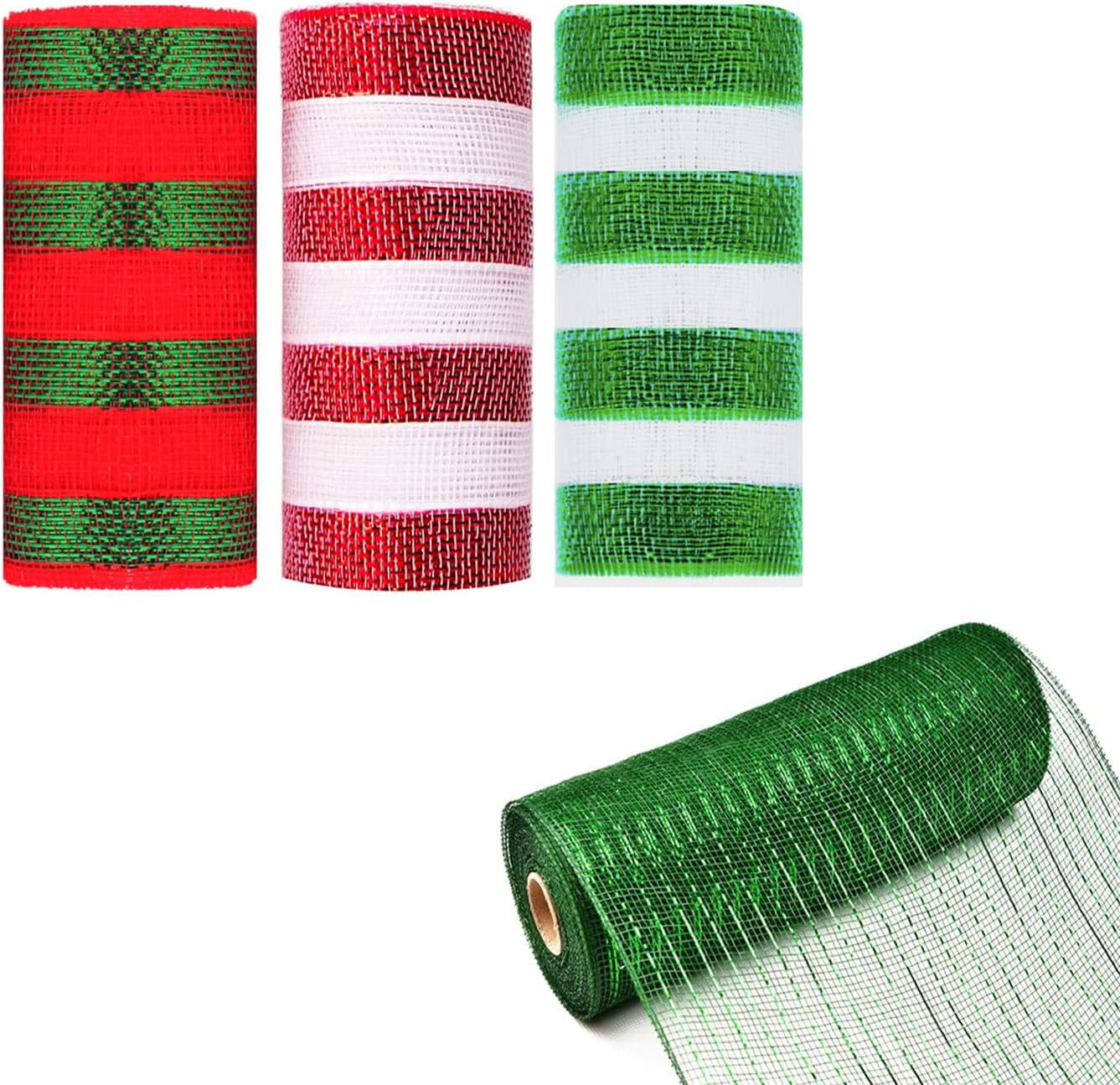 4 Rolls Christmas Mesh Ribbon - 6 Inch x 10 Yards Metallic Poly Mesh ...