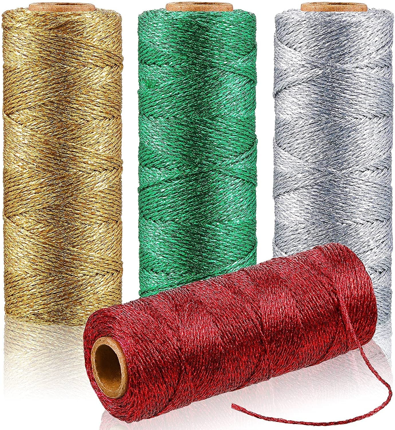 4 Rolls Christmas Metallic Bakers Twine 110 Yards Decorative Wrapping ...