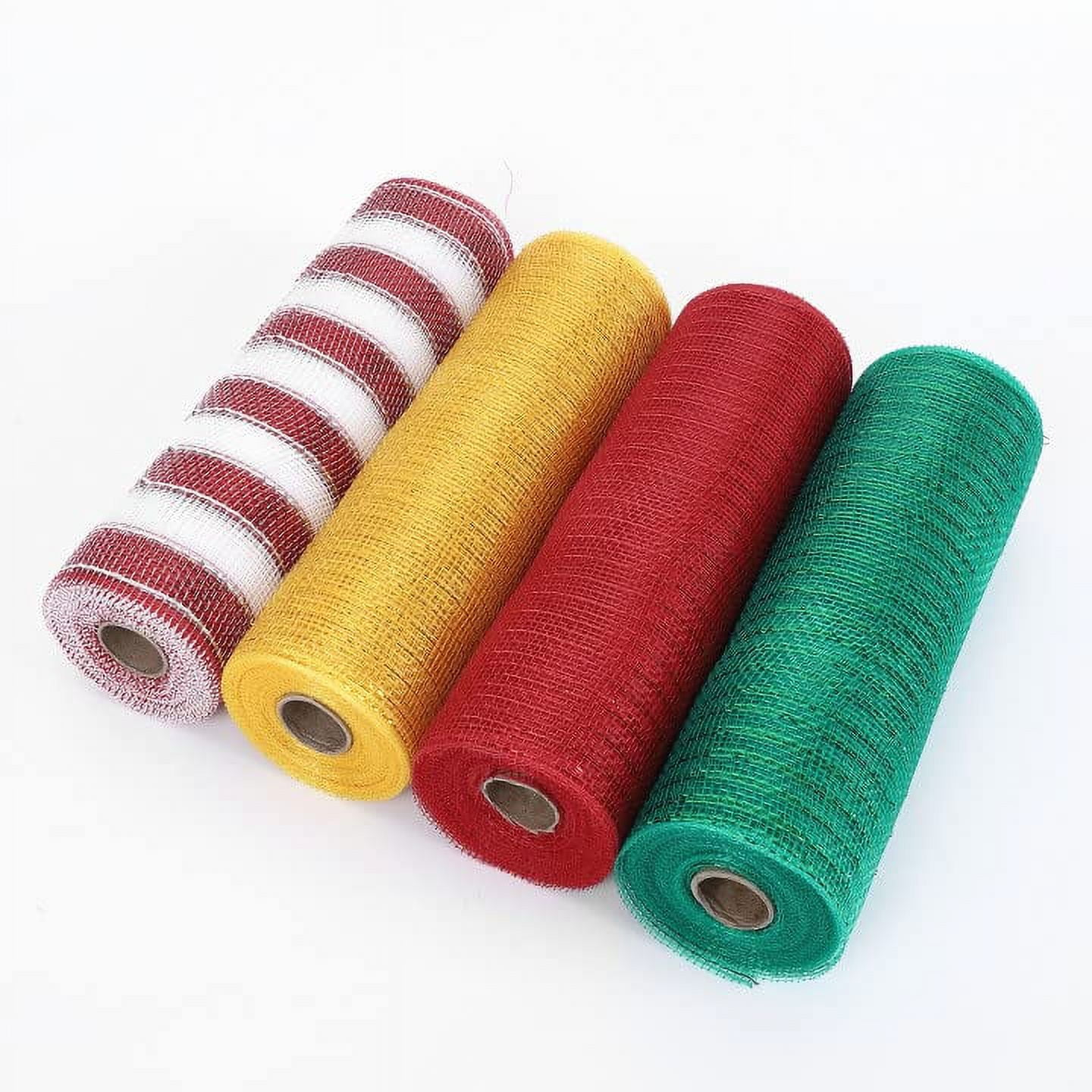 4 Rolls Christmas Poly Mesh Ribbon, Metallic Foil Mesh Ribbon 10 inch x ...