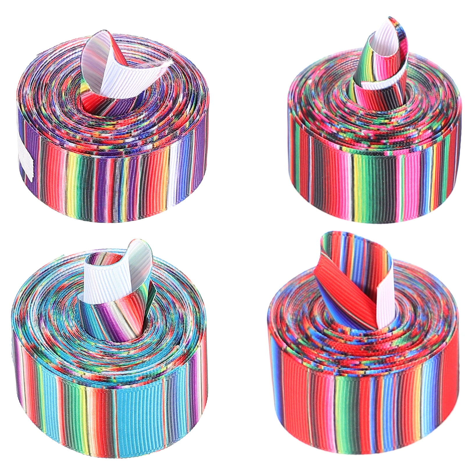 4 Rolls Colorful Fiesta Ribbon Mexican Serape Ribbon Rainbow Stripes ...