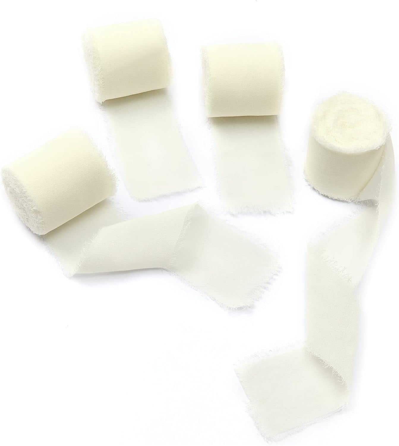 4 Rolls Cream White Handmade Fringe Chiffon Silk Ribbon 1.5" W x 5Yd ...