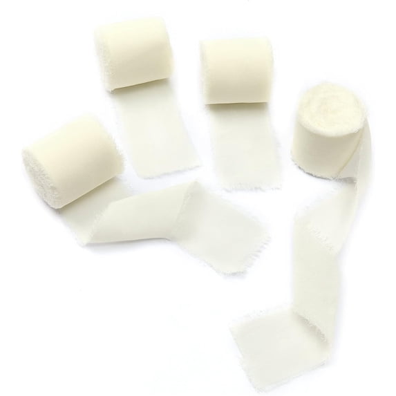 4 Rolls Cream White Handmade Fringe Chiffon Silk Ribbon 1.5" W x 5Yd ...
