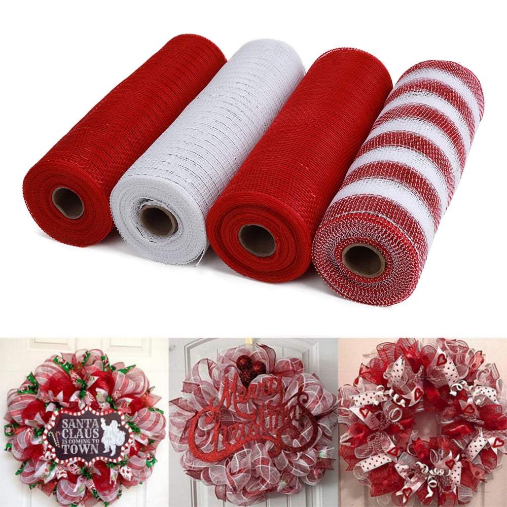 4 Rolls Deco Poly Mesh Ribbon 10 inch x 30 feet Each Roll, Metallic ...