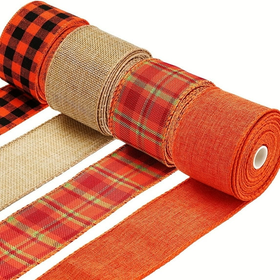 4 Rolls Fall Burlap Ribbon 20 Yards Thanksgiving Wired Edge Ribbons for ...