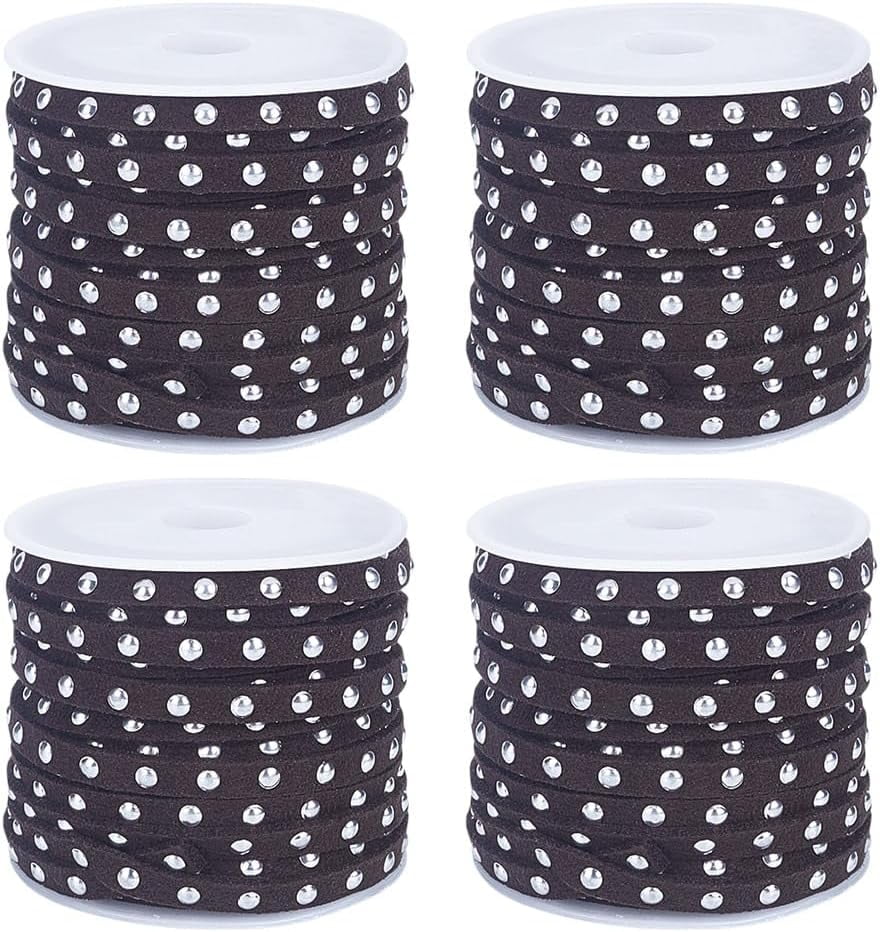 4 Rolls Faux Suede Cord with Silver Tone Alloy Rivet For Punk Rock ...