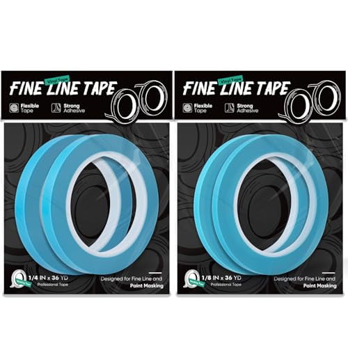 4 Rolls Fine Line Tape, 2 Rolls 1/4 in x 36 yd and 2 Rolls 1/8 in x 36 ...
