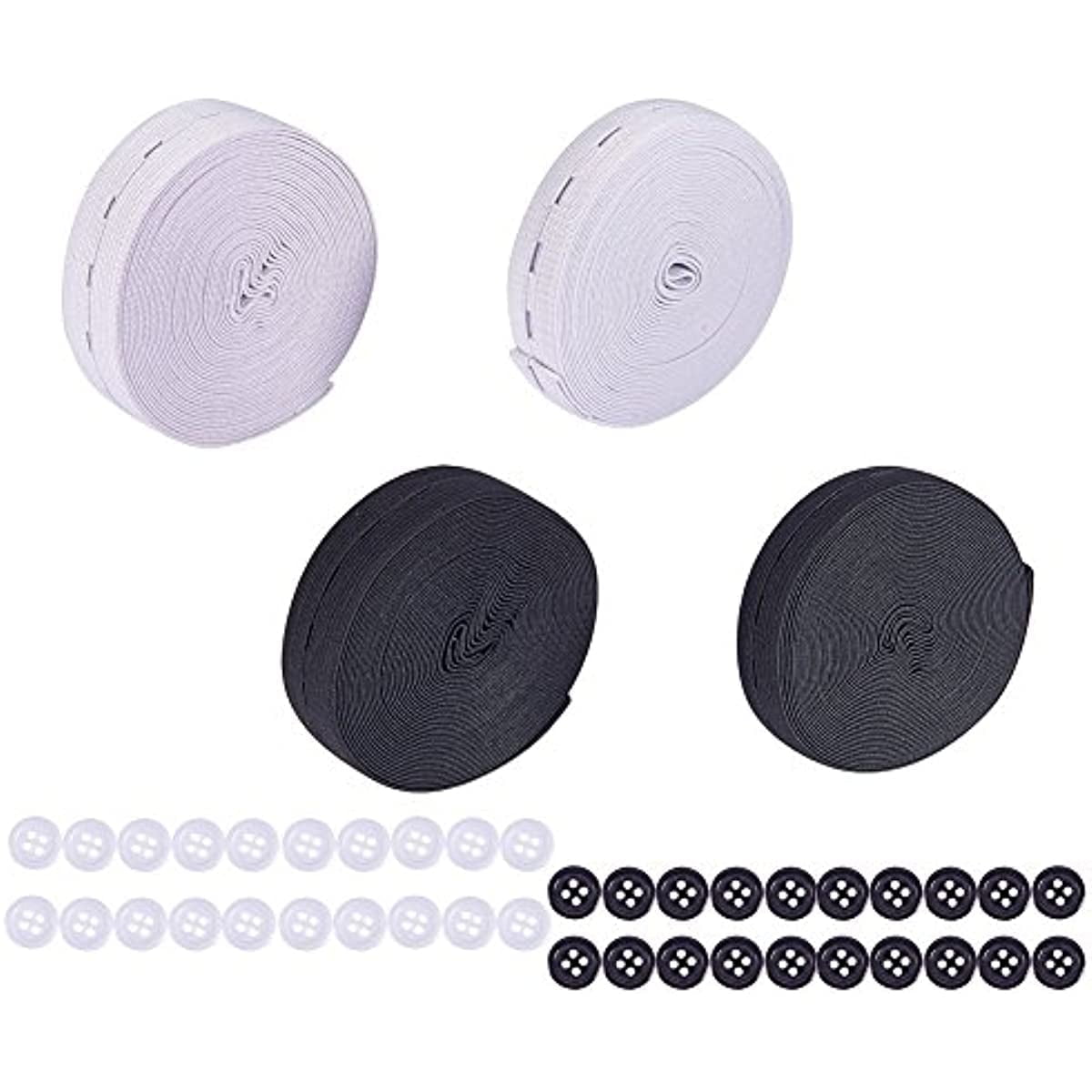 4 Rolls Flat Elastic Band with 40 pcs Resin Buttons Springy Stretch ...