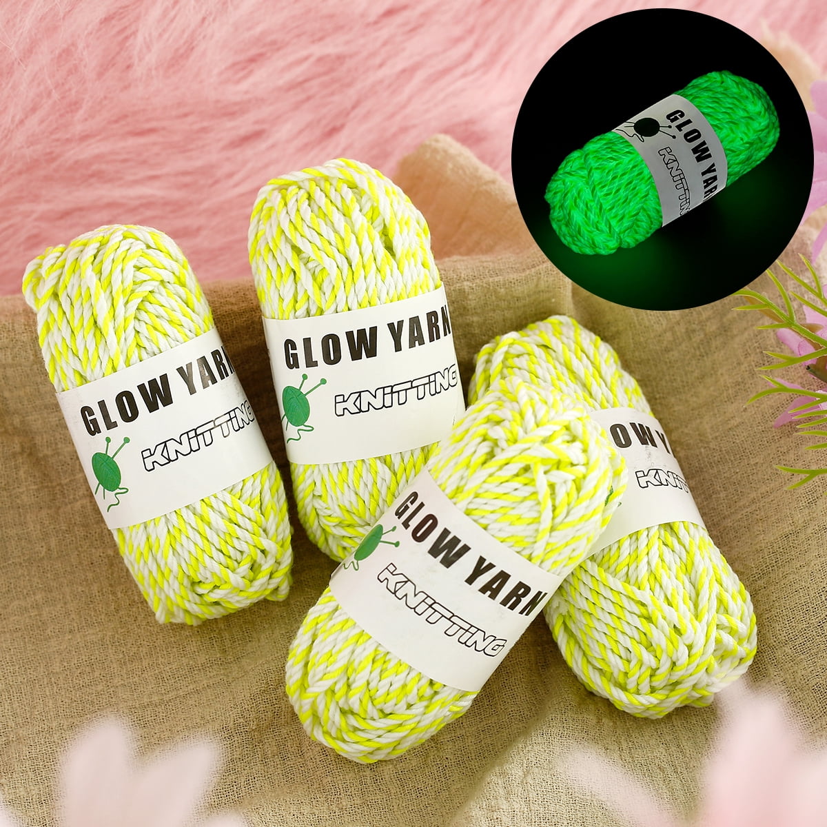 4 Rolls Glow in The Dark Yarn 27 Yard Luminous Yarn for Crocheting Soft ...