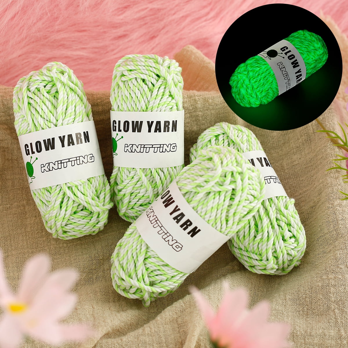 4 Rolls Glow in The Dark Yarn 27 Yard Luminous Yarn for Crocheting Soft ...
