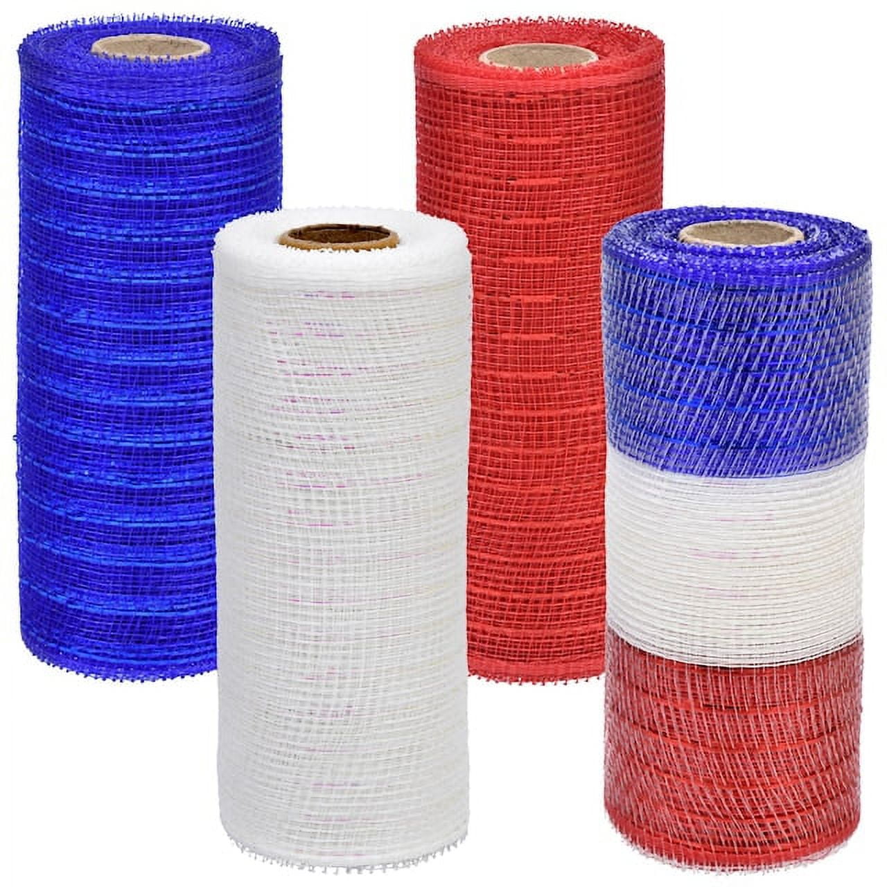 (4 Rolls) HTL Patriotic Red, White, Blue & Stripe Deco Poly Mesh ...