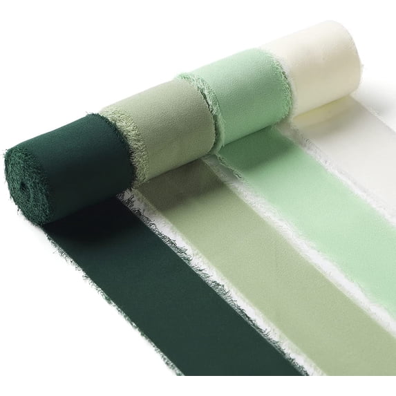4 Rolls Handmade Fringe Chiffon Ribbon 1.5" W x 5Yd Per Roll,Green ...