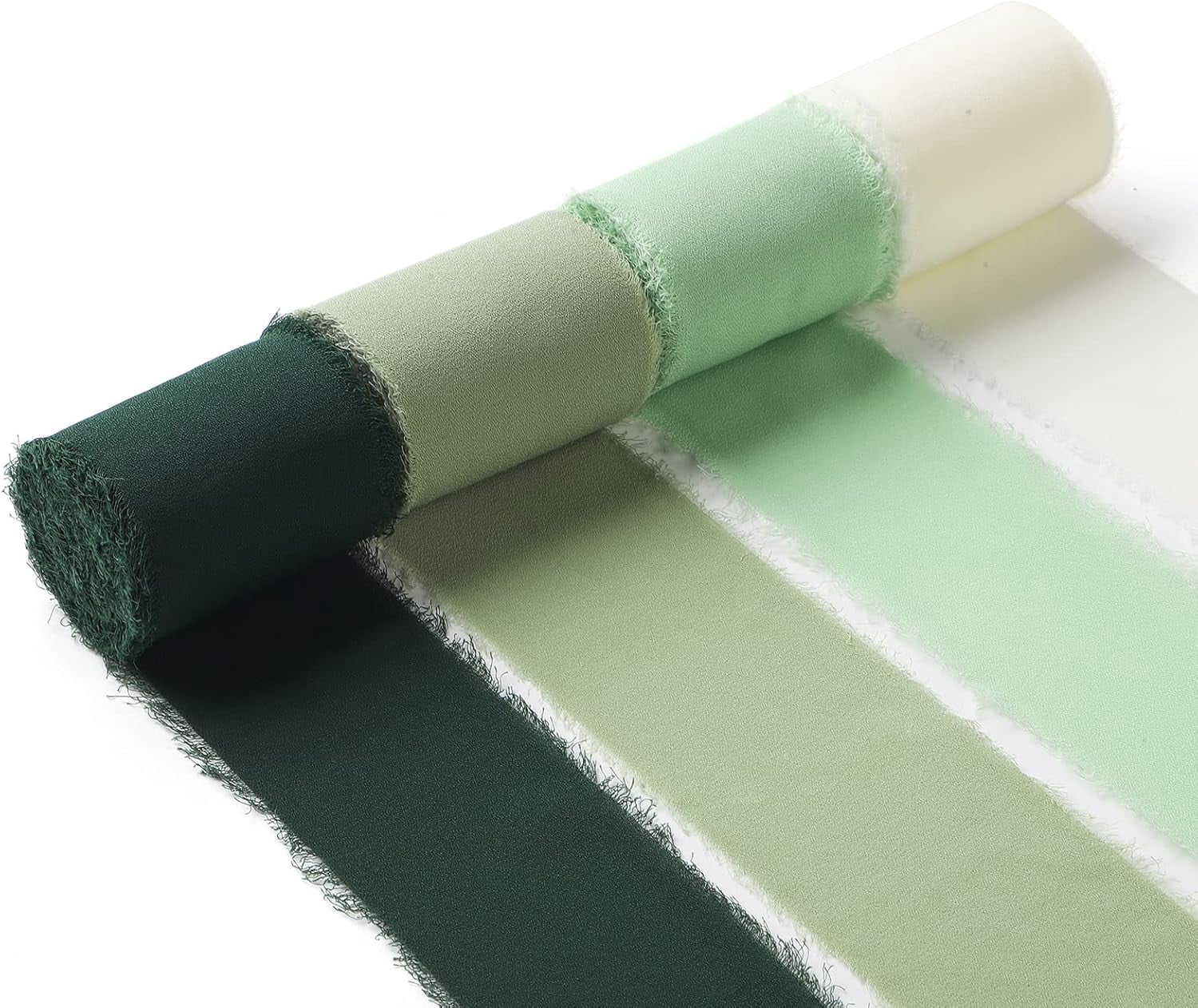 4 Rolls Handmade Fringe Chiffon Ribbon 2" W x 5Yd Per Roll,Green ...