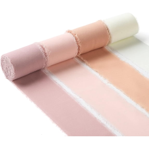 4 Rolls Handmade Fringe Chiffon Ribbon 2" W x 5Yd Per Roll,Pink & Cream ...