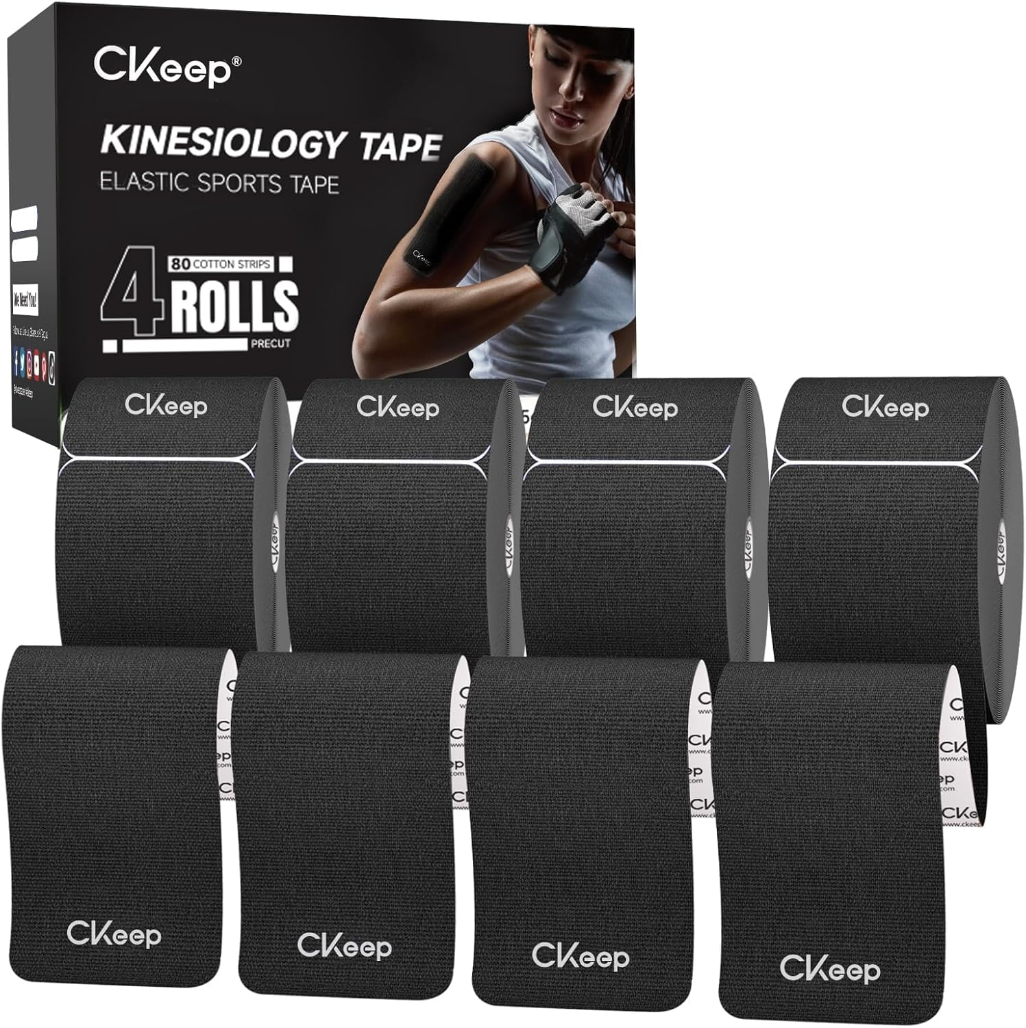4 Rolls Kinesiology Tape, Original Cotton Elastic Athletic Tape, 20 ...