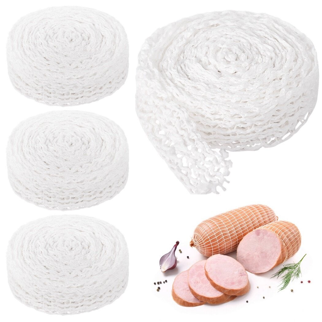 4 Rolls Meat Netting Rolls, 16.4Ft Cotton White Meat Poultry Ham ...