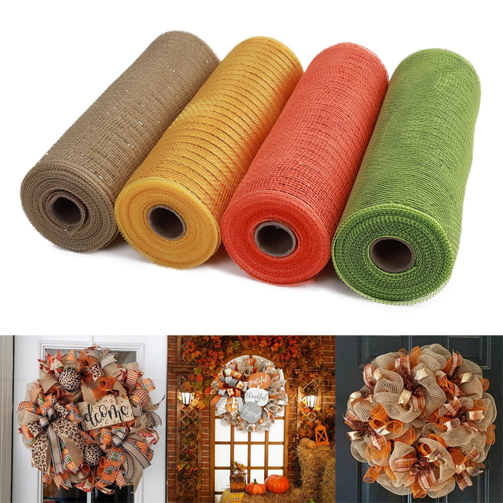 4 Rolls Mesh Ribbon Mesh Wreath Supplies Metallic Foil Mesh Ribbon For ...