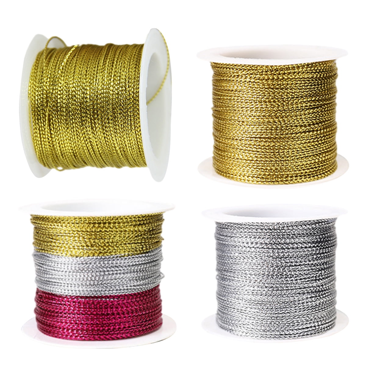 4 Rolls Metallic Elastic Cords Stretch Cord Ribbon Metallic Tinsel Cord ...