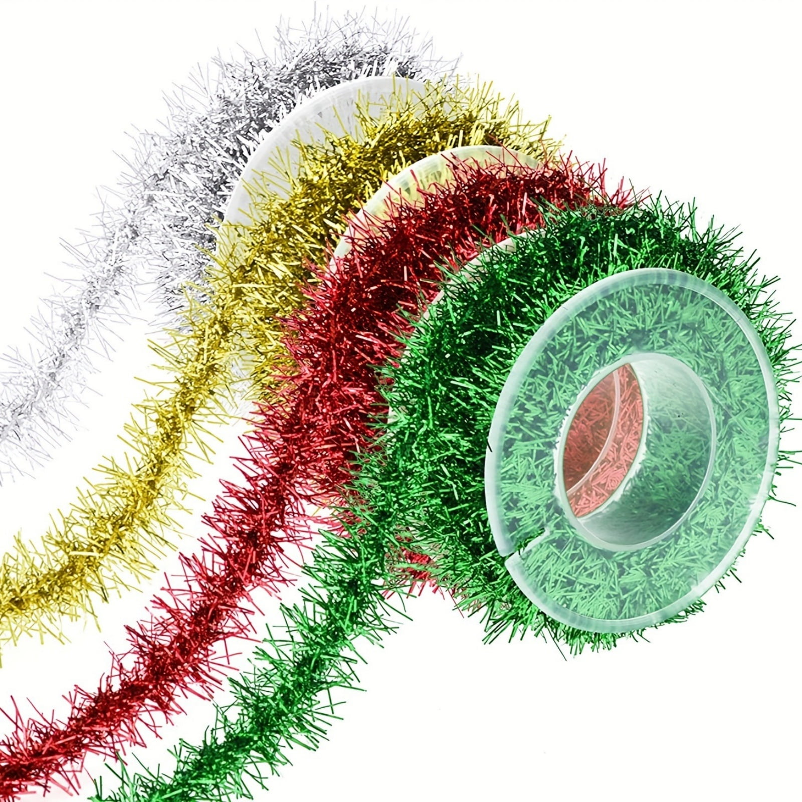 4 Rolls Mini Tinsel Garland Christmas Tree Decorations, 0.7in x 3.6yd ...