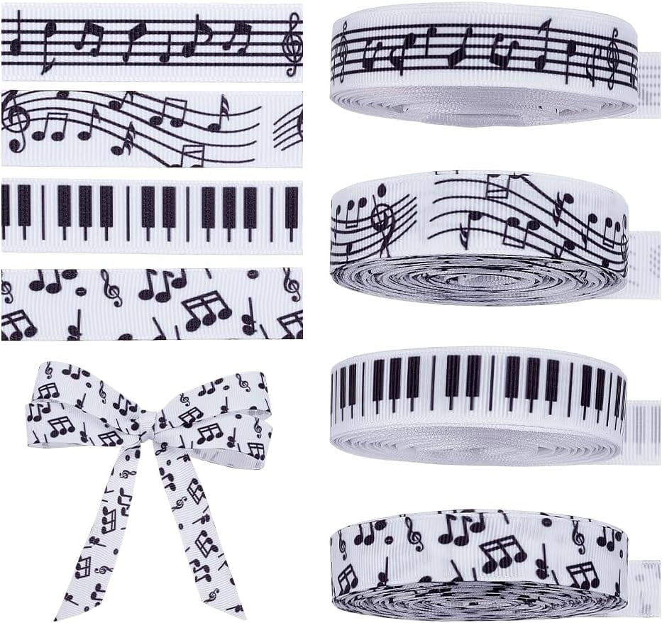 4 Rolls Music Ribbons 40 Yard Musical Notes Piano Keys Ribbon 5/8 Inch ...