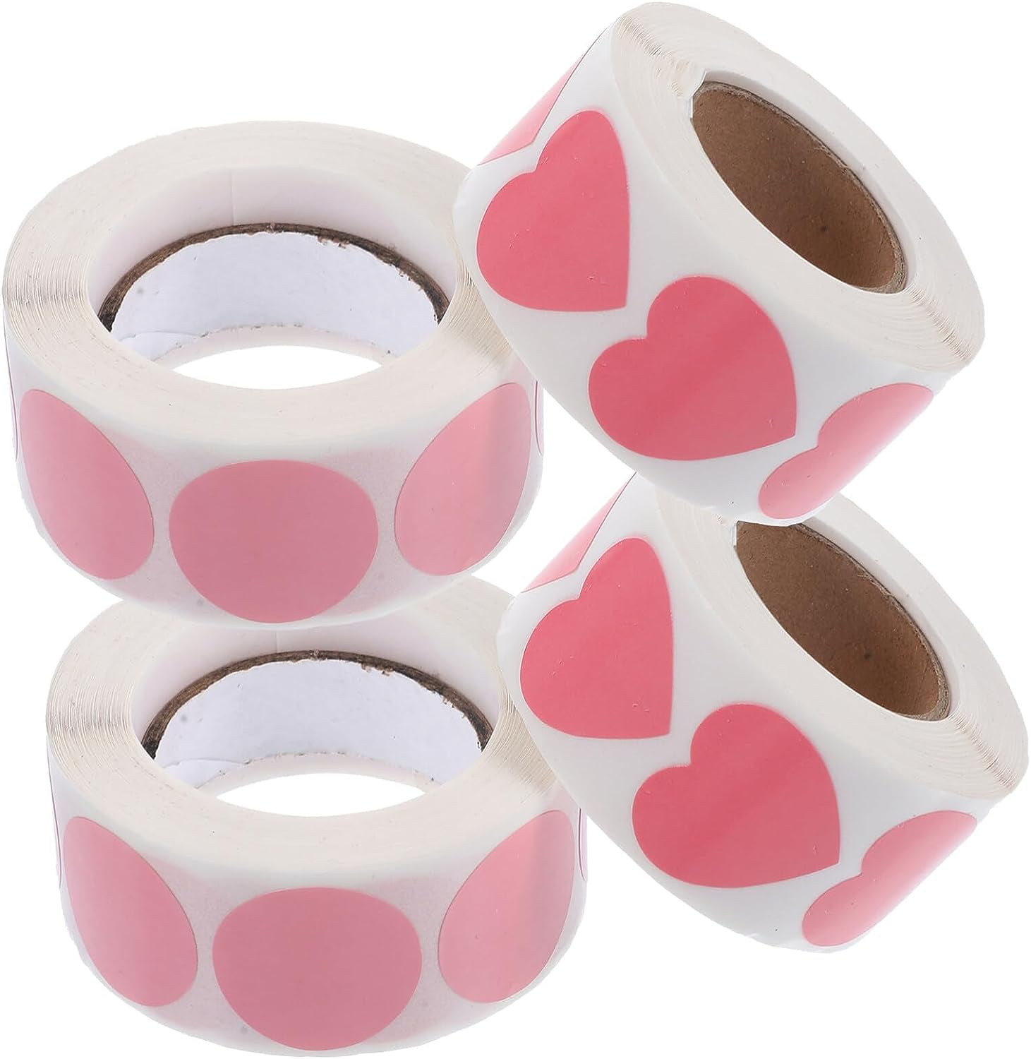 4 Rolls Pink Heart Stickers Roll Coding Circle Direct Thermal Labels ...