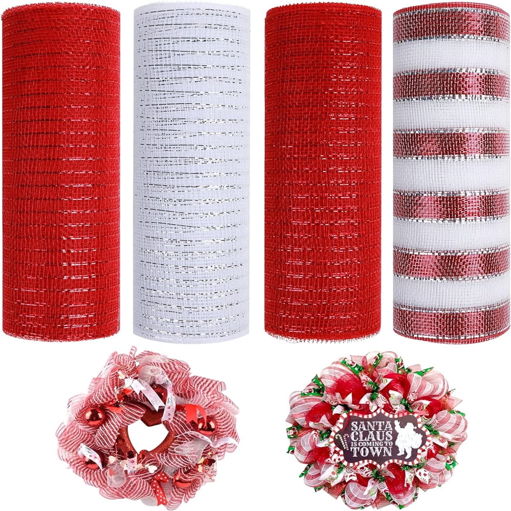 4 Rolls Poly Burlap Deco Mesh - Deco Poly Decorative Mesh Wrapping ...