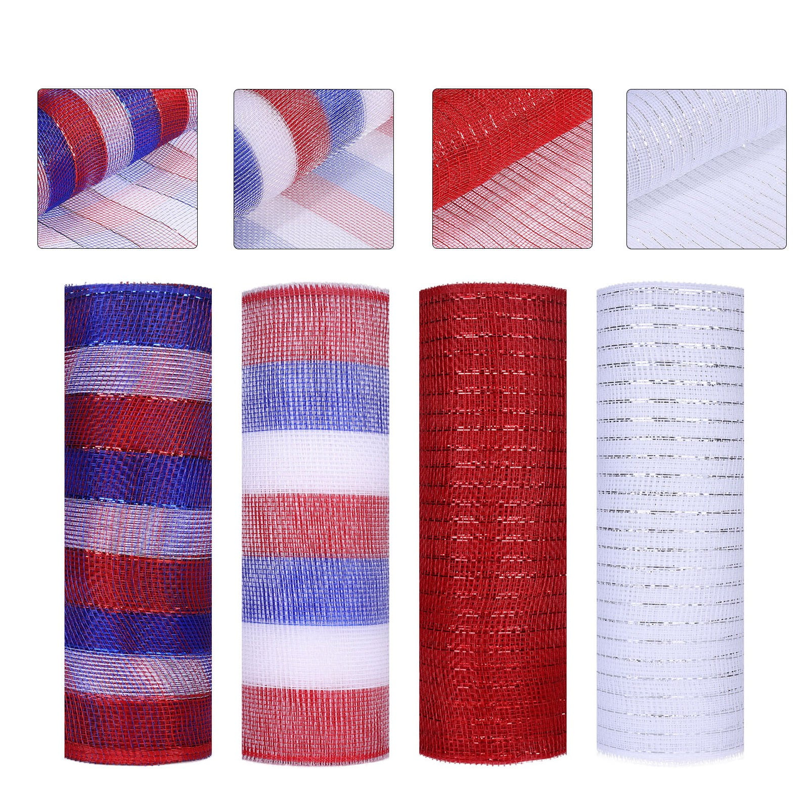 4 Rolls Poly Deco Mesh 10 inch x 10 Yards Each Roll, Metallic Foil Mesh ...
