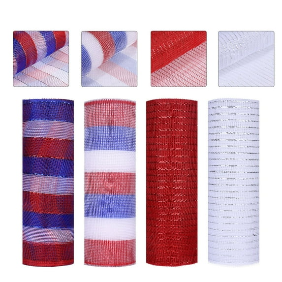 4 Rolls Poly Deco Mesh 10 inch x 10 Yards Each Roll, Metallic Foil Mesh ...