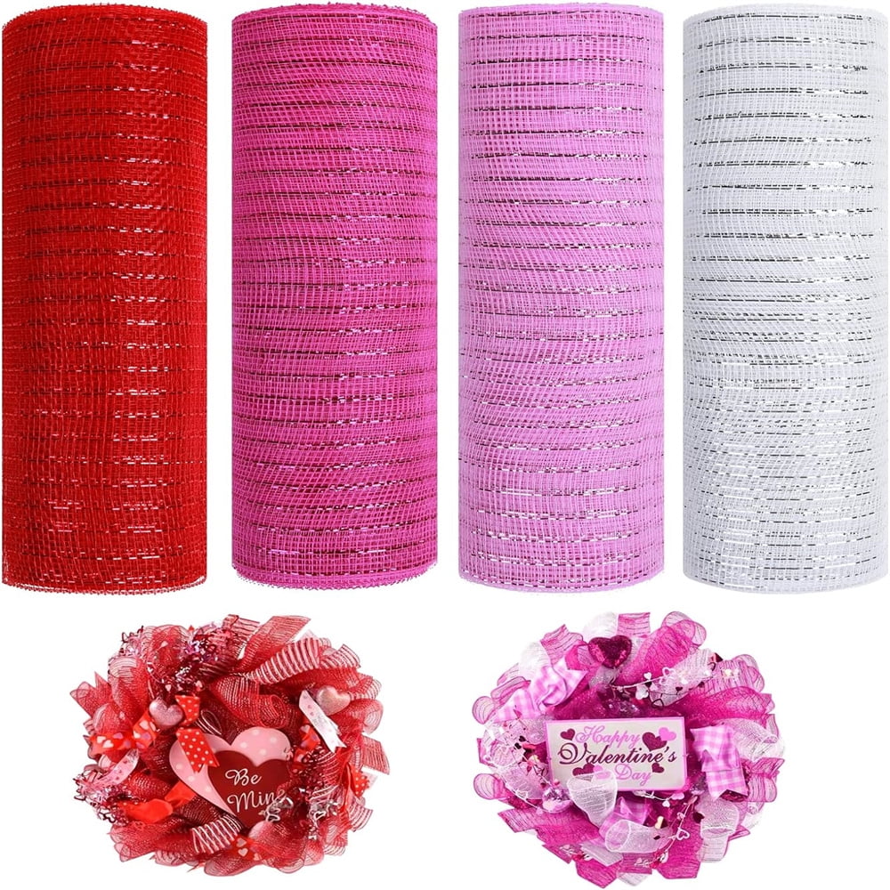 4 Rolls Poly Mesh Ribbon Burlap Poly with Metallic Foil Mesh Rolls for ...