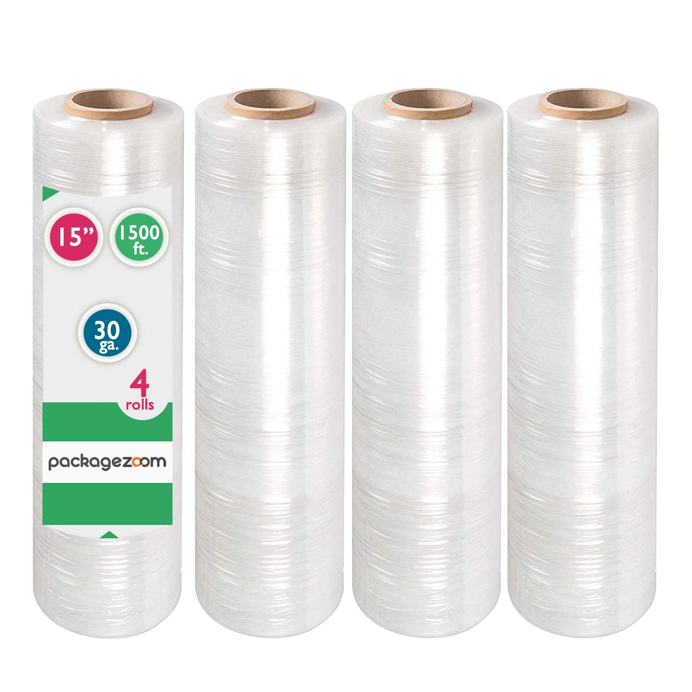4 Rolls Pre Stretched 15” x 1500 ft Clear Plastic Wrap Film for Moving ...
