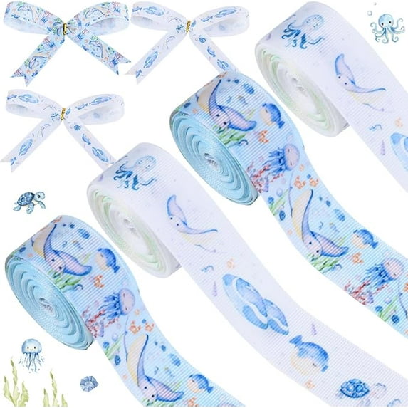 4 Rolls Retro Ocean Theme Ribbons, 20 Yards Craft Ribbons for Wreath ...
